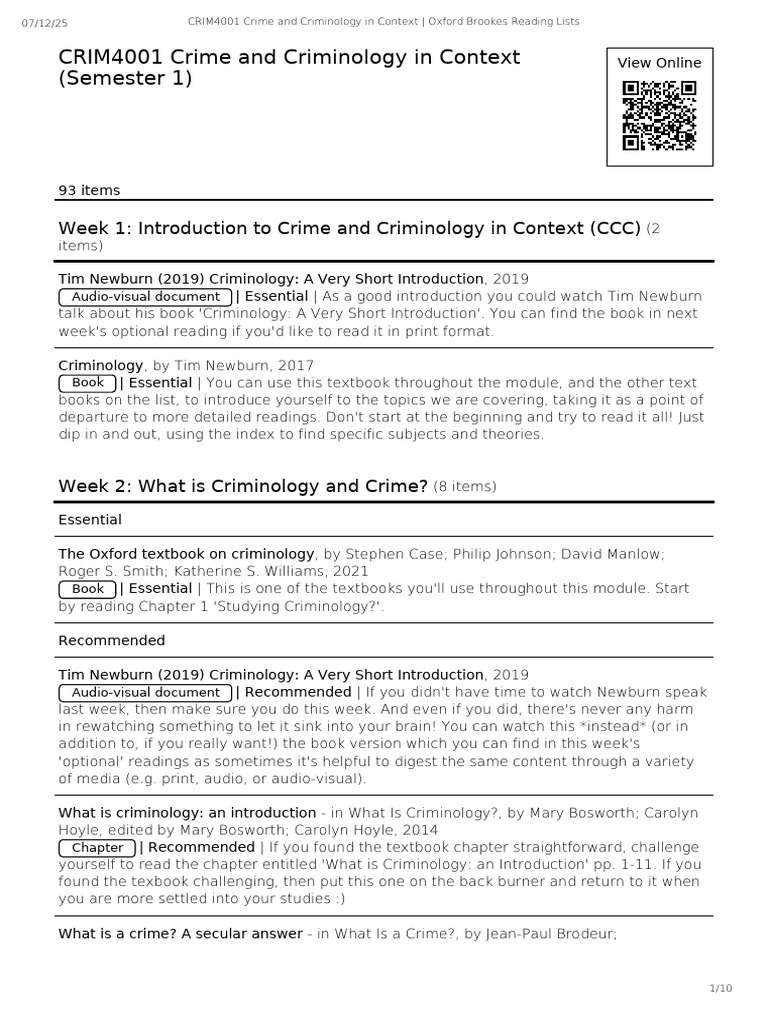 Crime and Criminology Course Overview | PDF | Criminology | Deviance ...