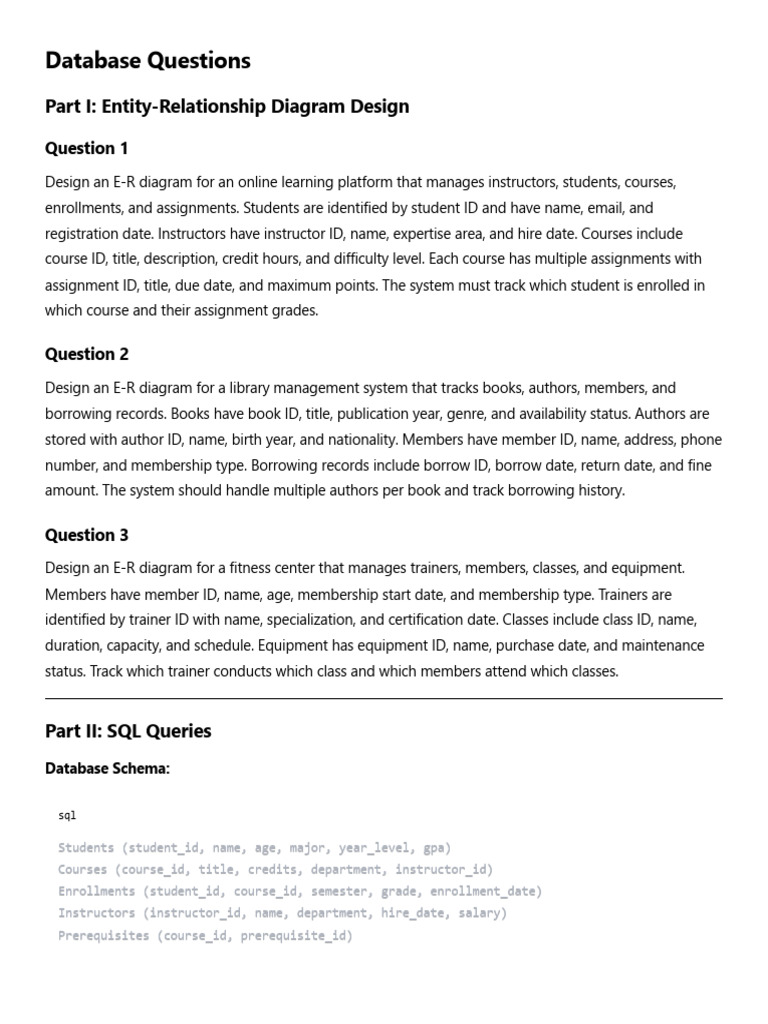 E-R Diagram and SQL Queries Guide | PDF | Databases | Data