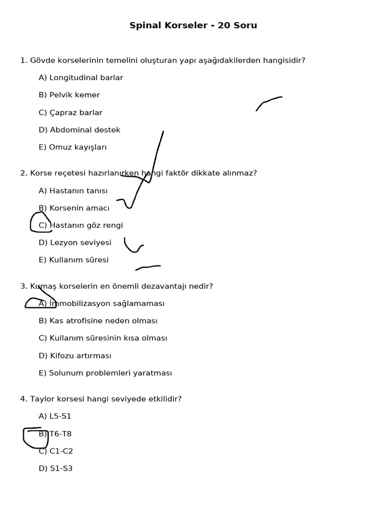 Spinal Korseler 20 Soru | PDF