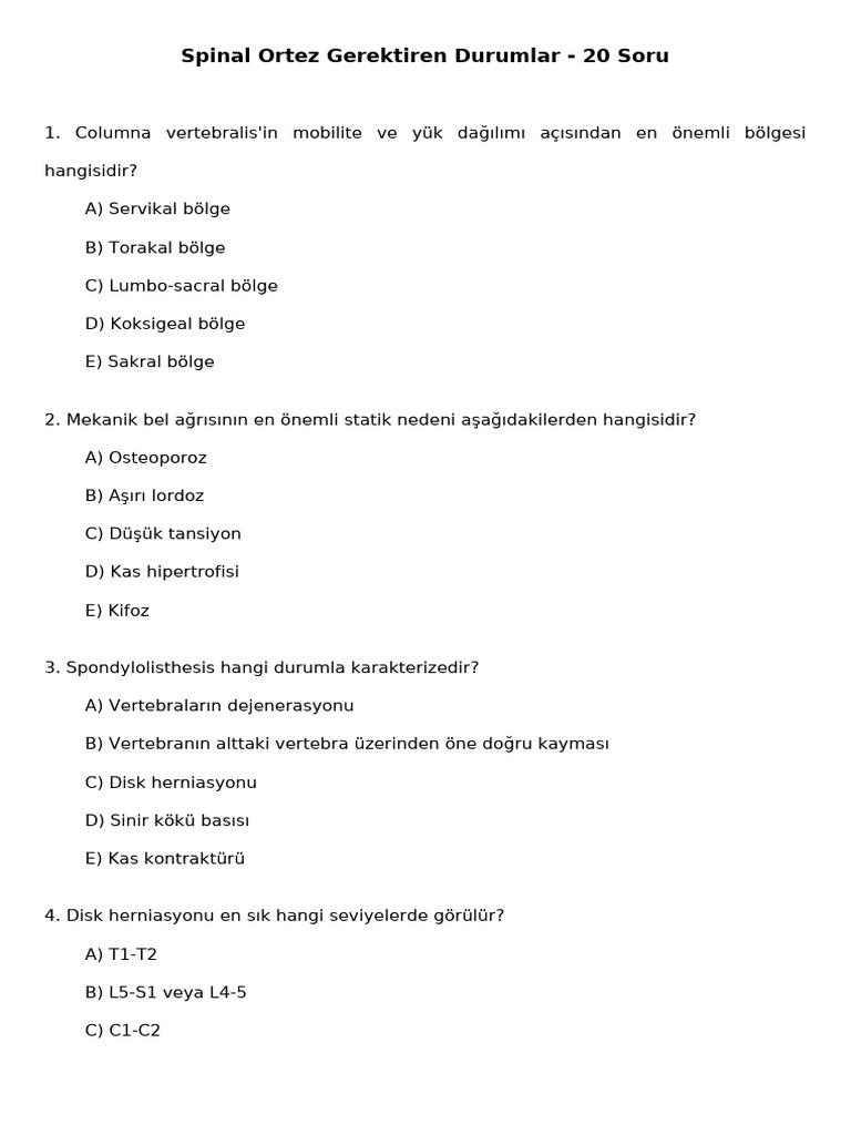 Spinal Ortez 20 Soru | PDF