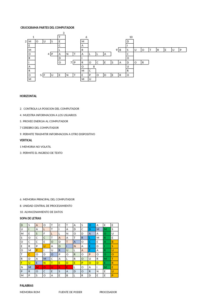 Sopa de Letras y Crucigrama | PDF
