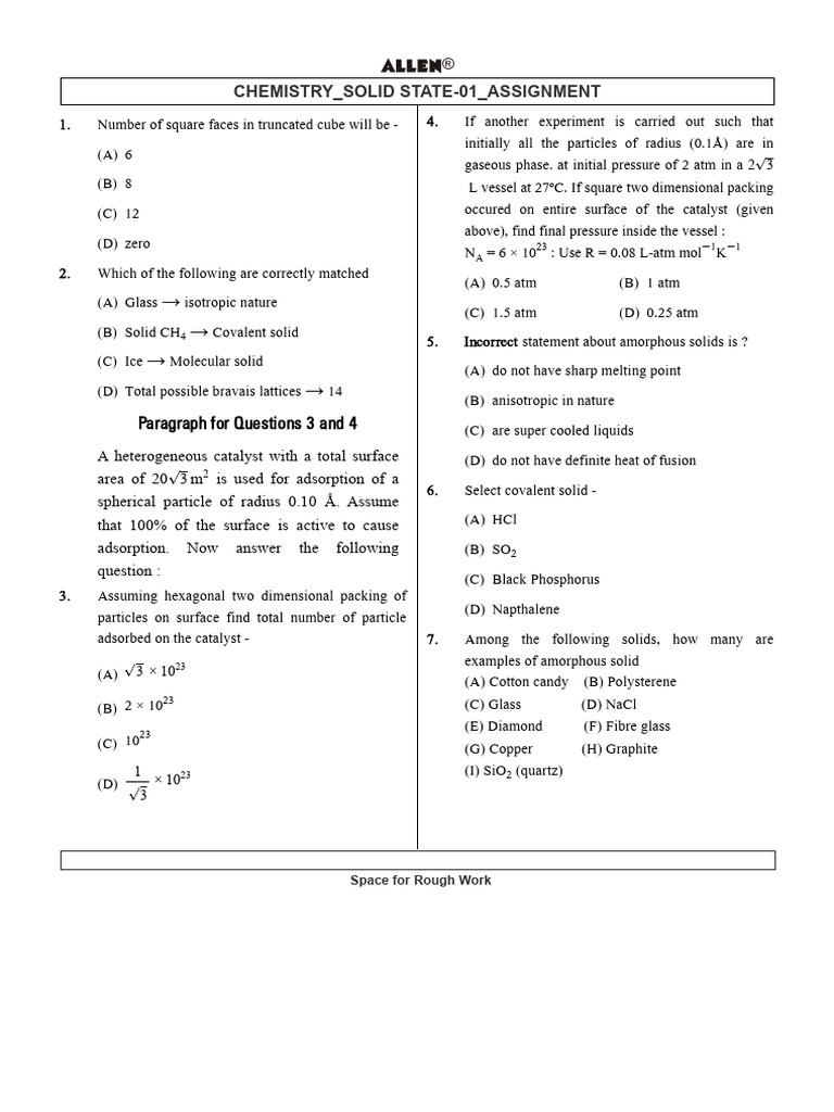 Chemistry Solid State-01 Assignment 250711 125825 | PDF | Crystal ...