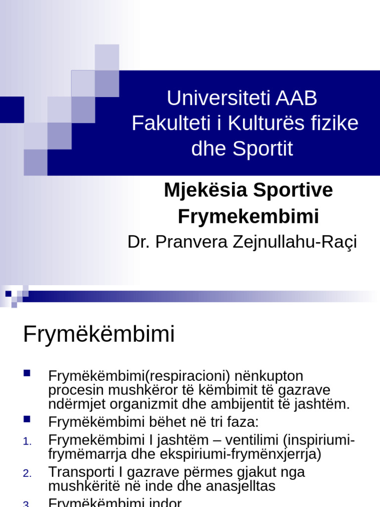 Universiteti AAB Fakulteti I Kulturës Fizike Dhe Sportit: Dr. Pranvera ...