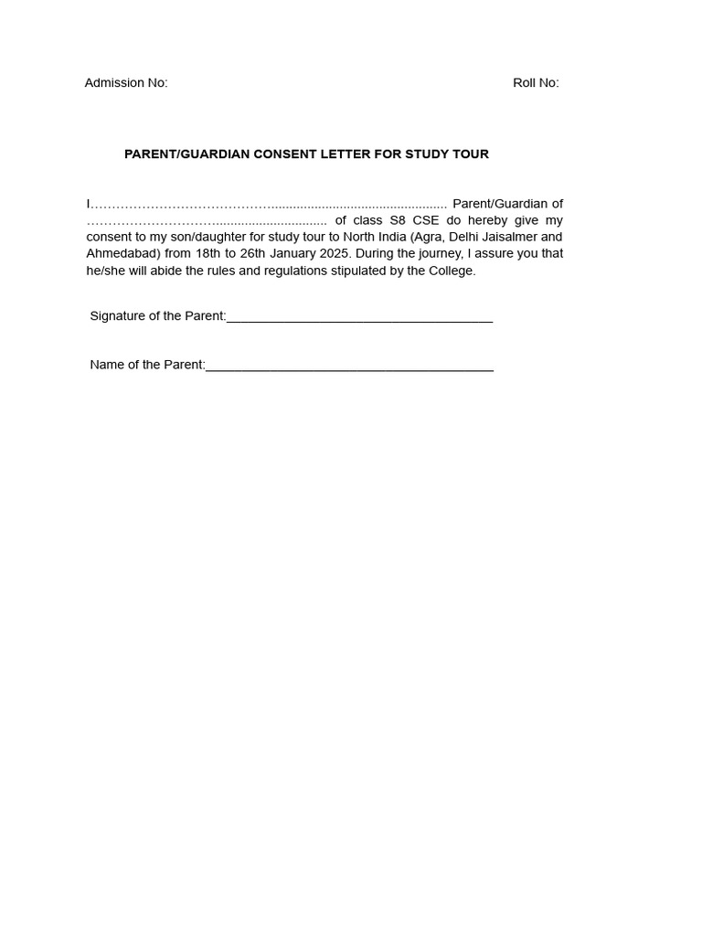 Parent - Guardian Consent Letter For IV | PDF