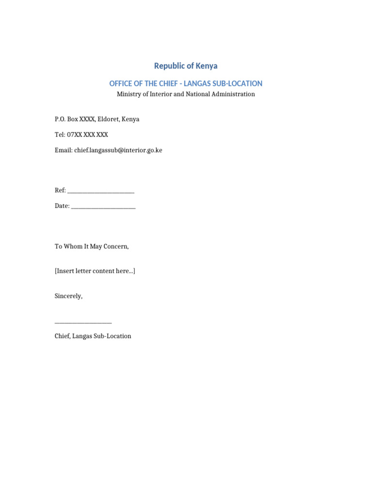 Langas Sub Location Chief Letter | PDF
