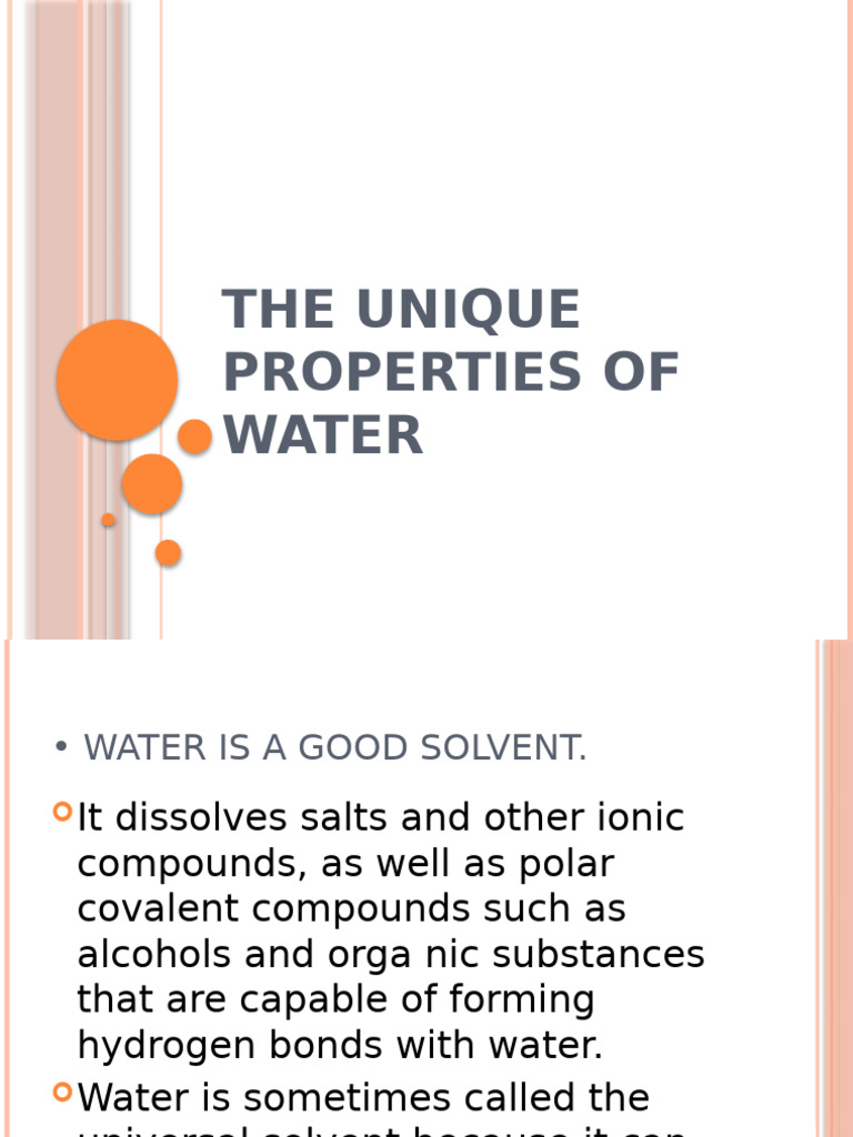The Unique Properties of Water | PDF