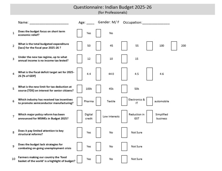 Questionnaire Budget 2025 | PDF