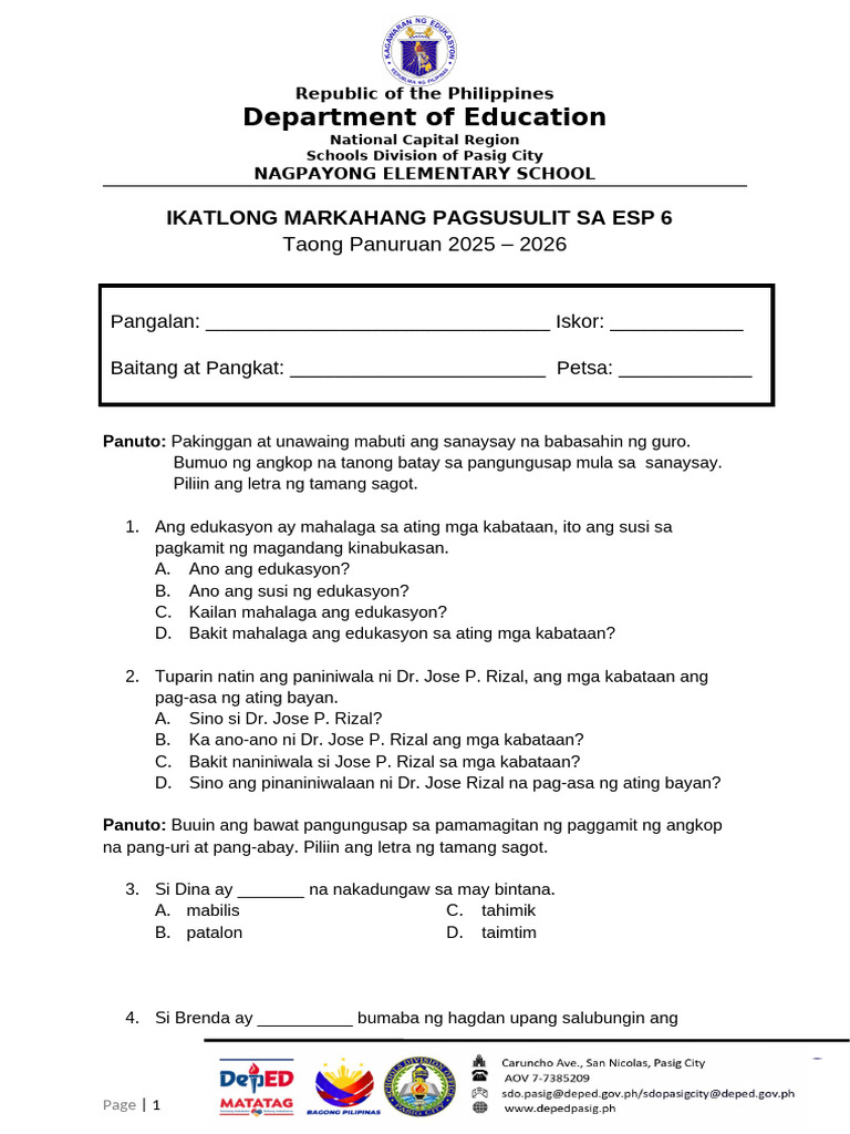 Esp g6 Final 1st Quarter | PDF