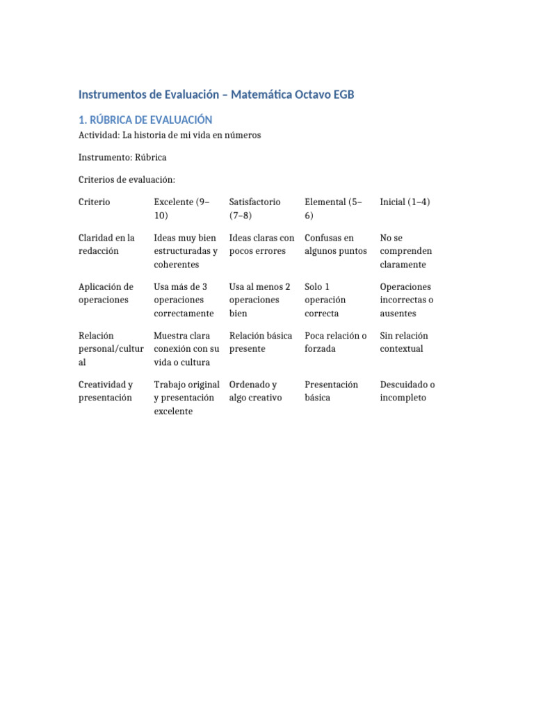 Instrumentos Evaluacion Matematica Octavo | PDF