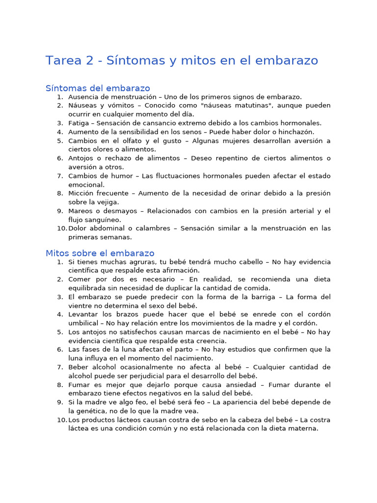 TAREA 3 - Síntomas y Mitos en El Embarazo | PDF