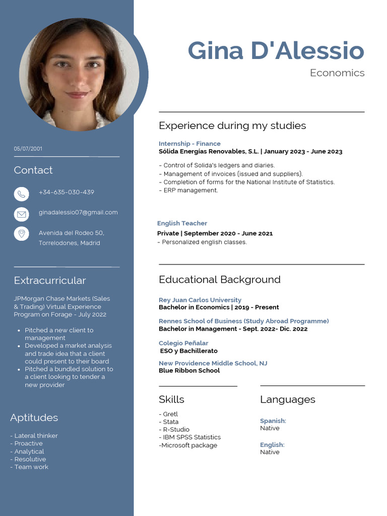 English CV Gina D'Alessio | PDF