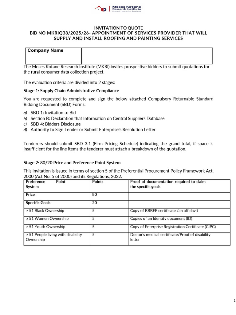 RFQ Document Mpofana Digital Center Roofing and Painting | PDF | Taxes ...