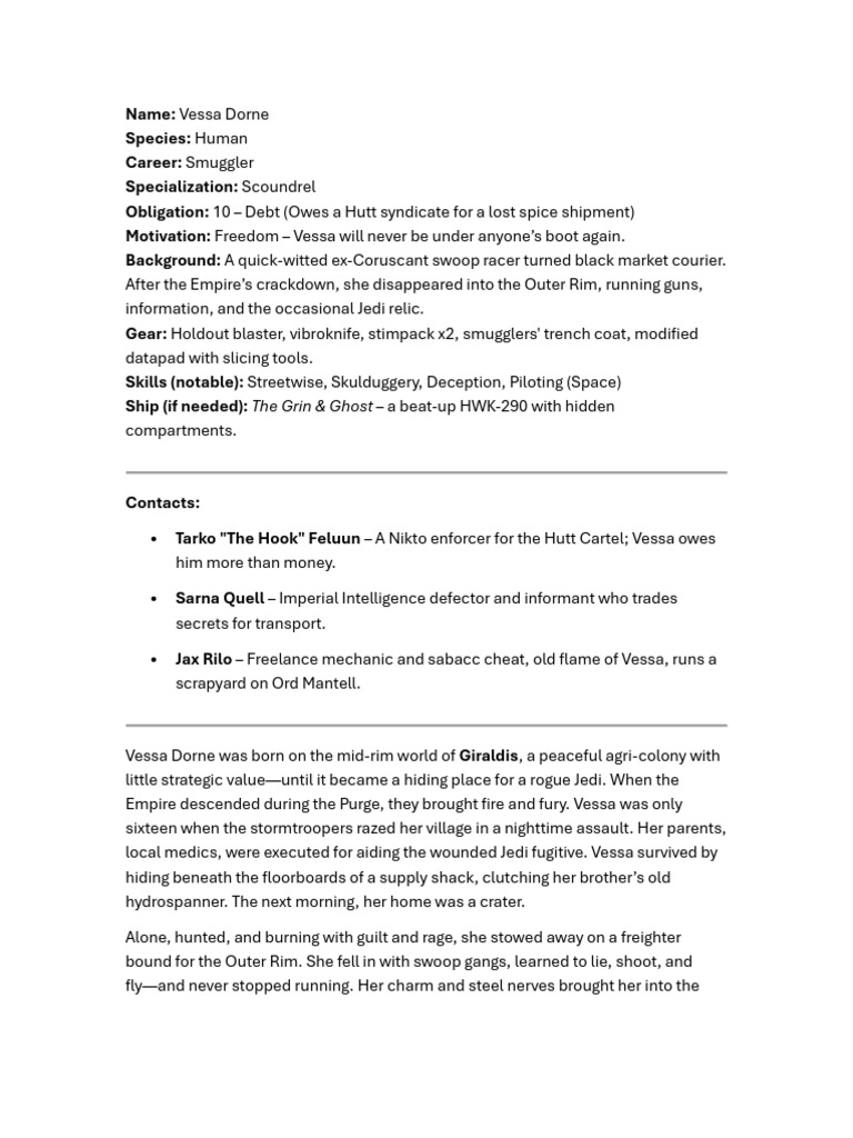 Vessa Dorne SW 5e Character | PDF