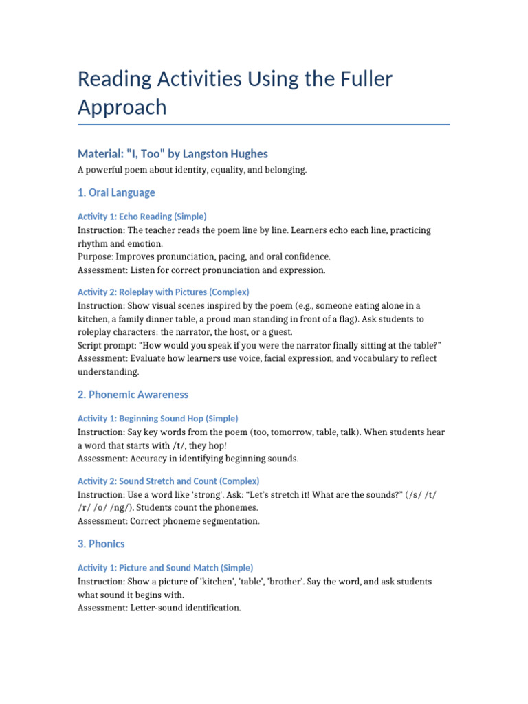 Fuller Approach I Too Activities | PDF | Cognitive Science | Learning