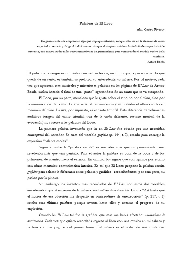 Palabras de El Loco, Alan Castro Riveros | PDF | Sueño