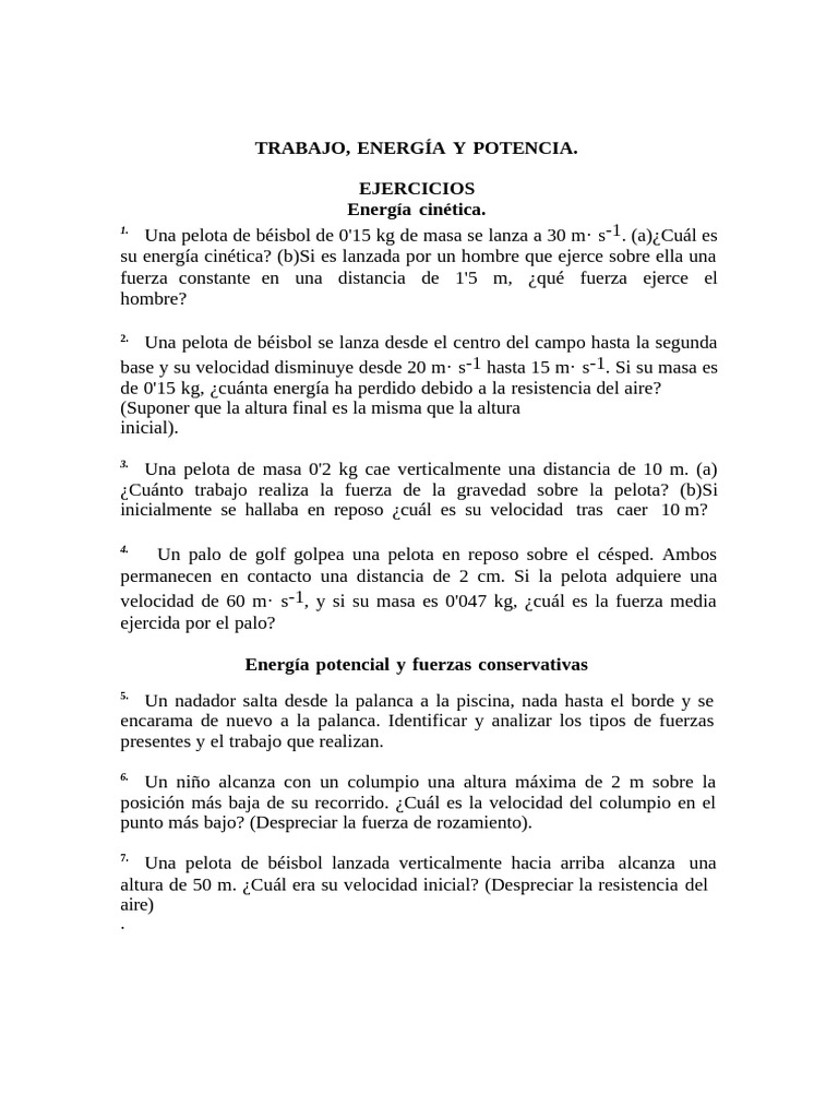 Trabajo Potencia y Energia | PDF | Masa | Fuerza