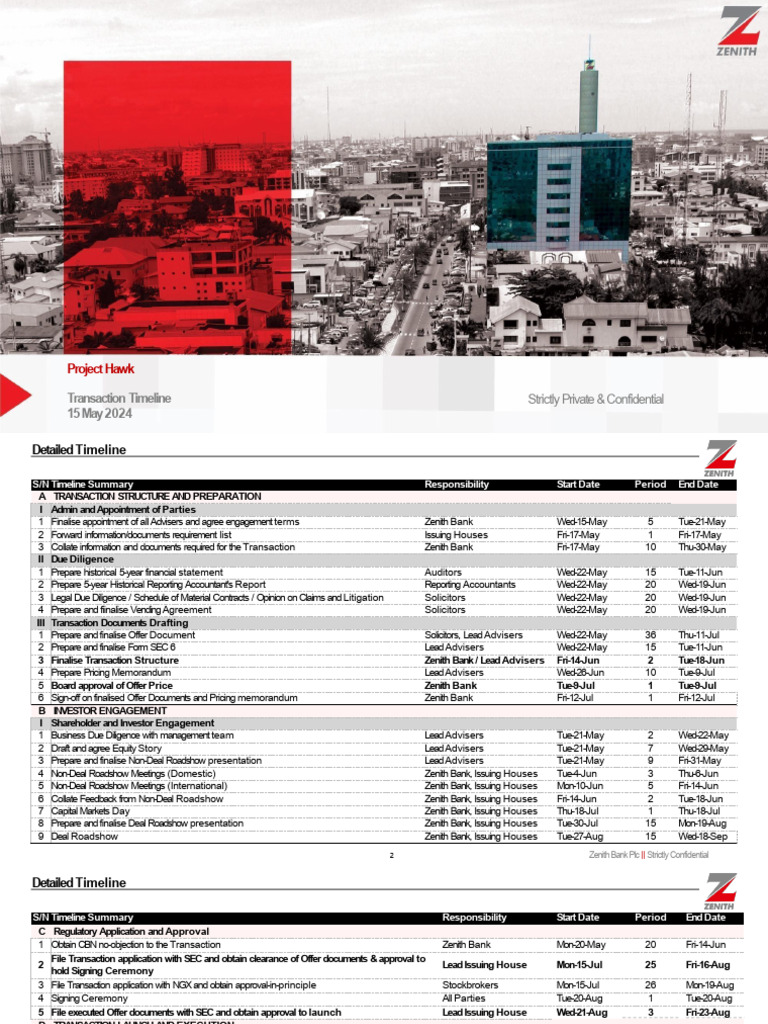Project Hawk - Transaction Timeline | PDF | Due Diligence | Corporations