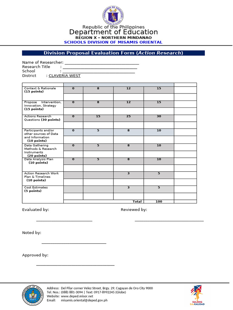 Action Research Proposal Evaluation Form | PDF