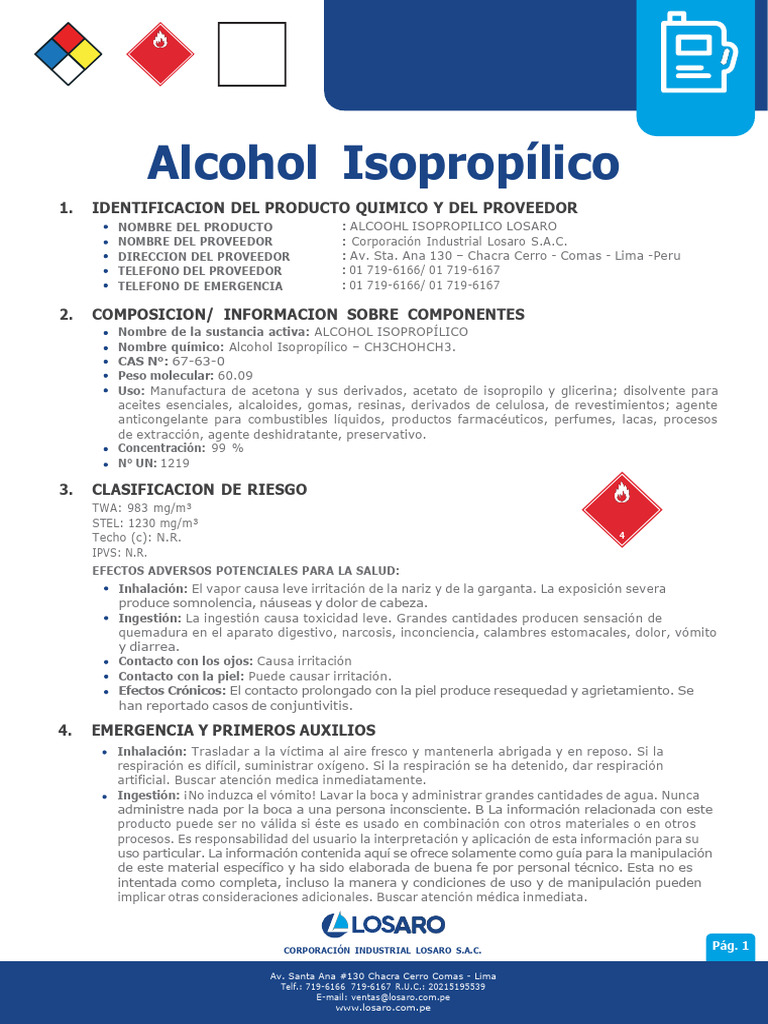 Msds-0003 Alcohol Isopropilico | PDF | Combustión | Agua