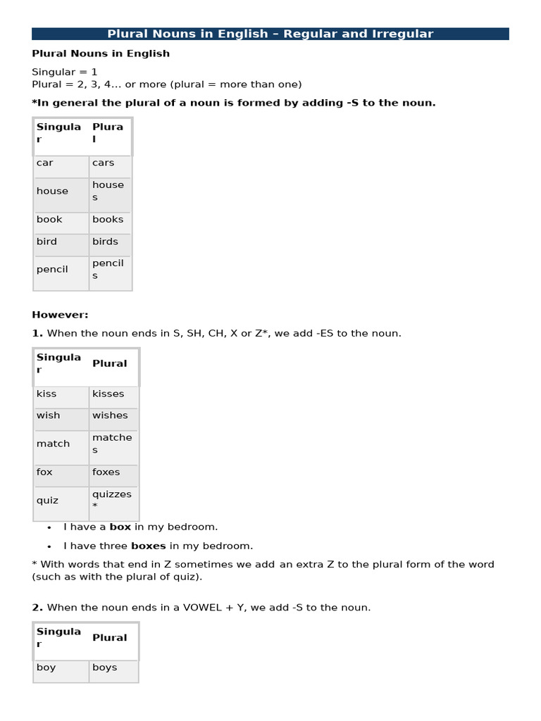 Plural Nouns in English | PDF | Plural | Grammatical Number