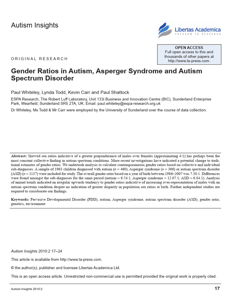 Autism Gender Ratios Explored | PDF | Pervasive Developmental Disorders ...