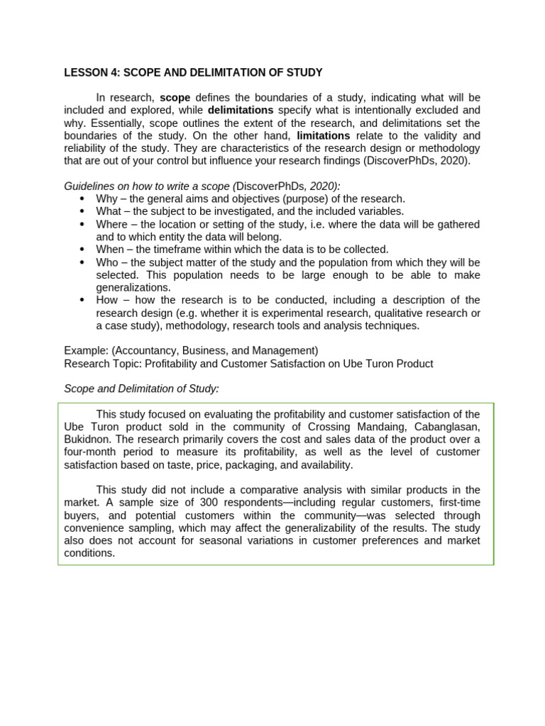 Lesson 4 Scope and Delimitation | PDF | Methodology | Scientific Method