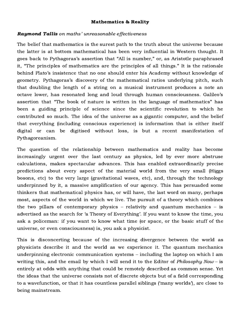 Mathematics Reality - Article | PDF | Mathematics | Reality