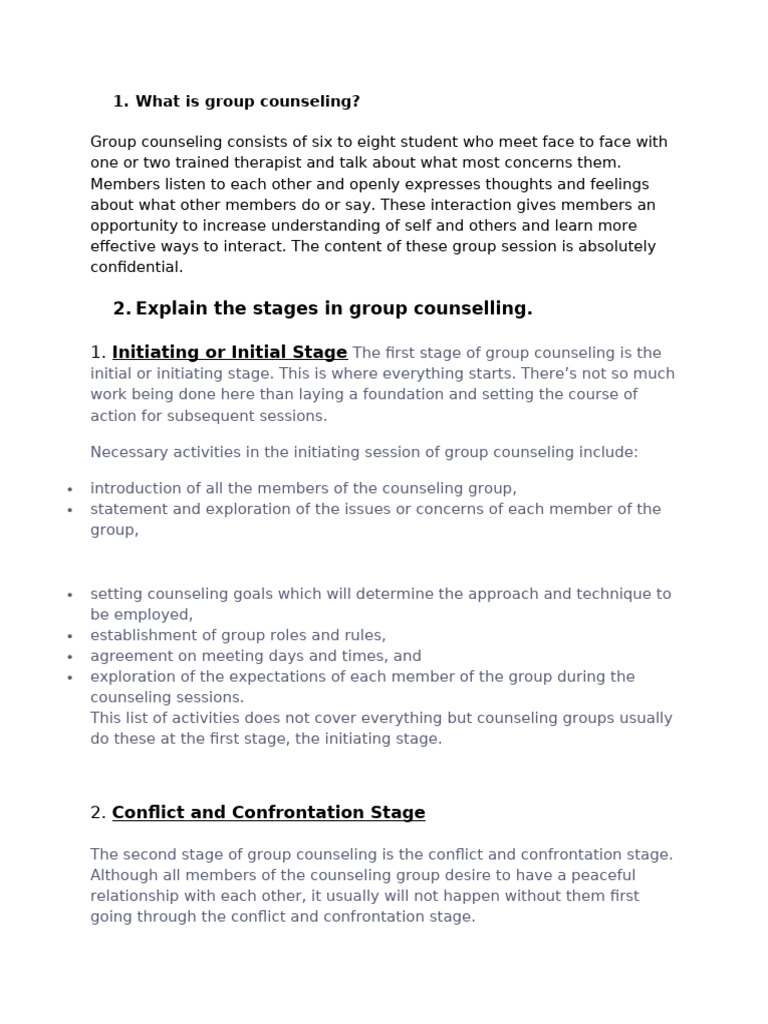 Stages of Group Counseling Explained | PDF | Psychotherapy | Cognition