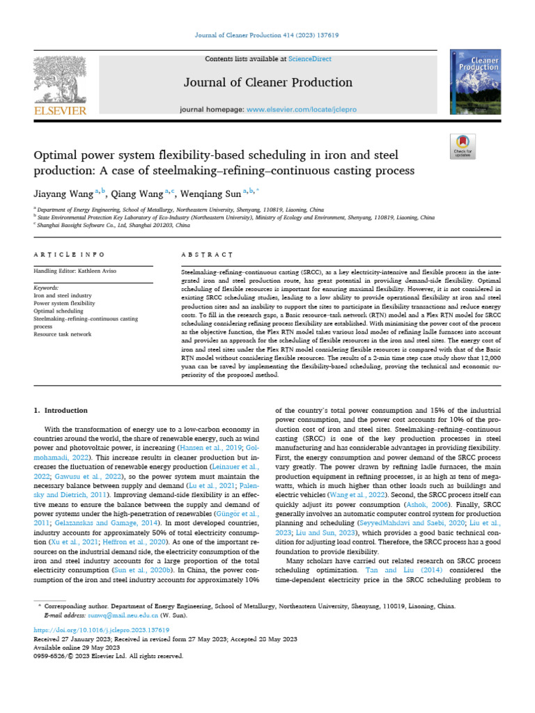 Optimal Power System Flexibility-Based Scheduling in Iron and Steel Production - A Case of ...