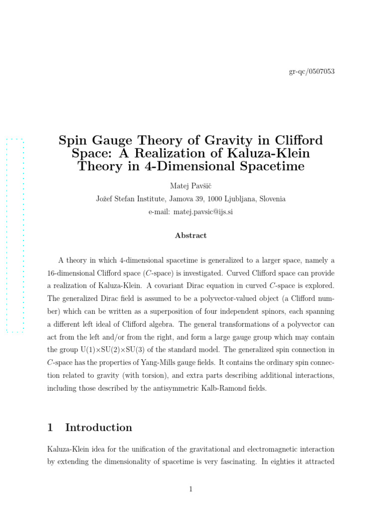 Spin Gauge Theory of Gravity in C-Space | PDF | Vector Space | Dimension