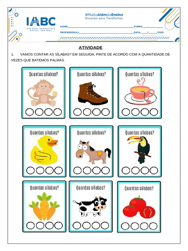 Atividade - Contando As Sílabas | PDF