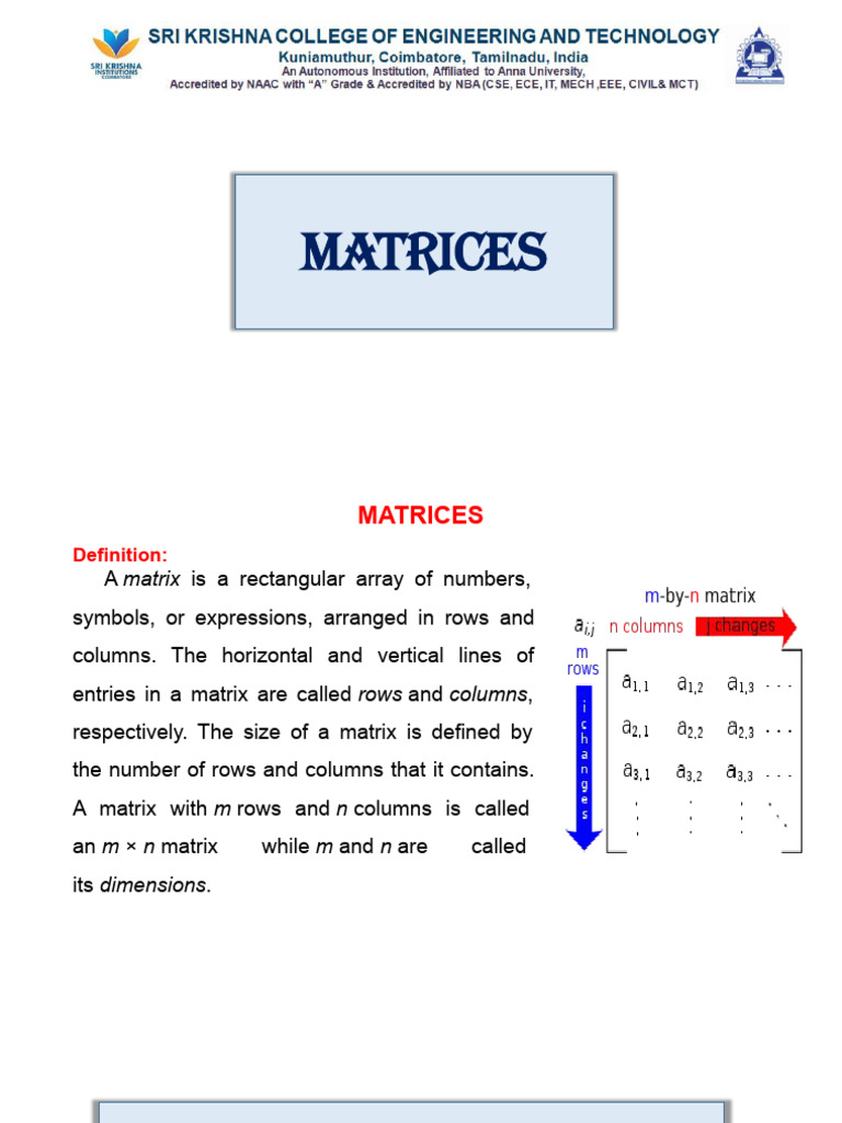 Types and Operations of Matrices | PDF | Matrix (Mathematics ...