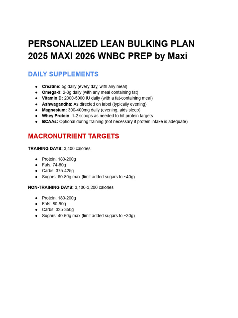 Personalized Lean Bulking Plan 2025 | PDF | Meal | Pasta