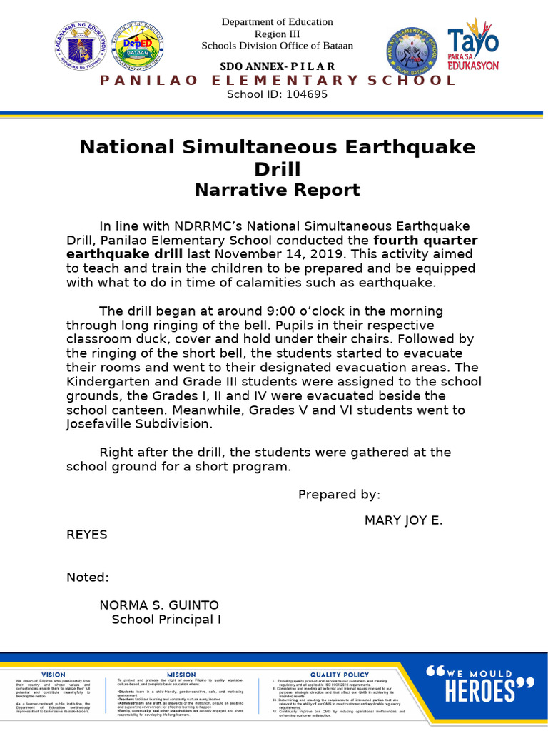 4th Quarter NSED-2019-Narrative Report-PANILAO ES | PDF