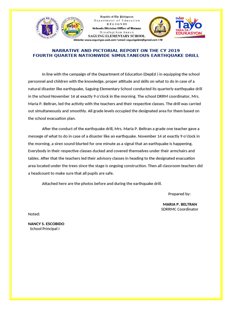 Narrative and Pictorial Report On The Cy 2019 4th Quarter Nationwide ...