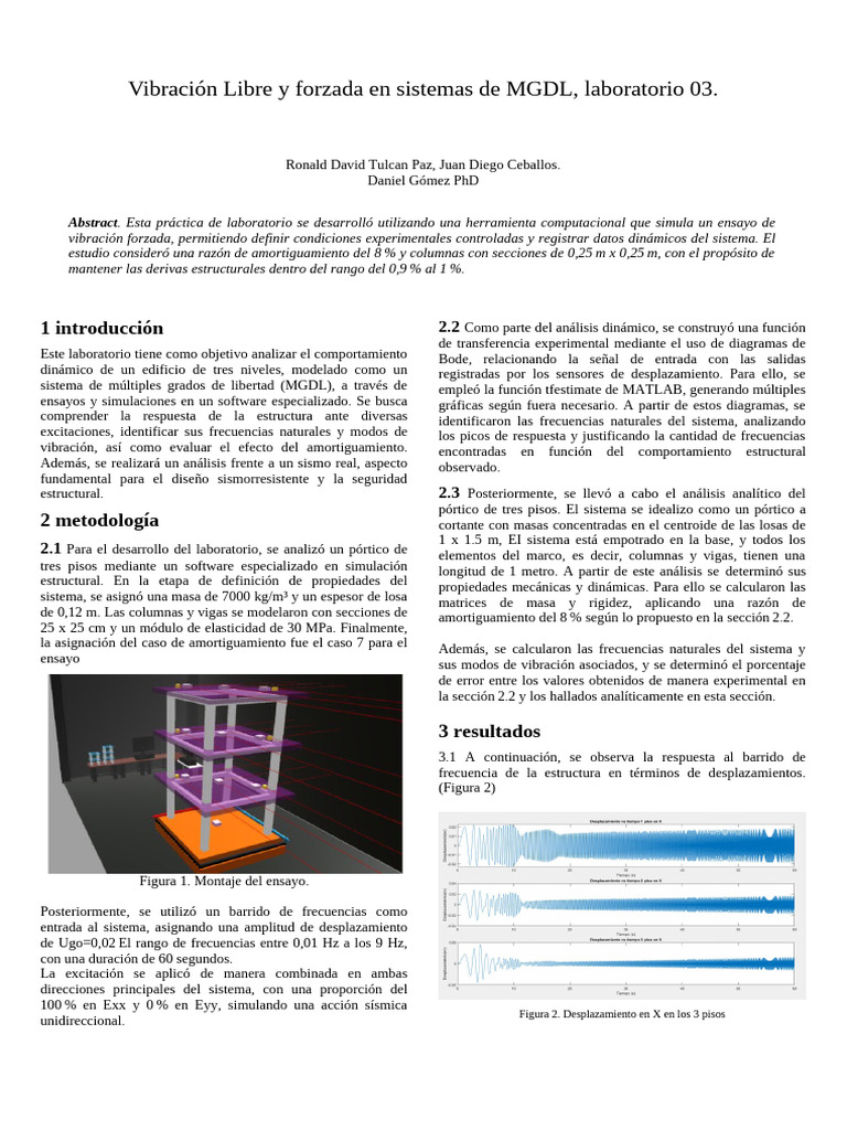 Vibración Libre y Forzada en Sistemas de MGDL, Laboratorio 03. | PDF ...