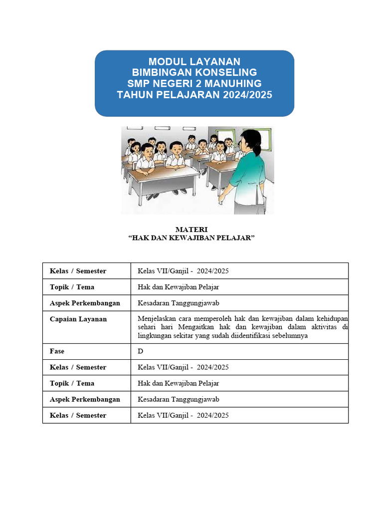 Modul BK Kelas 7 - Alvita Yeni Patricia, S.PD | PDF