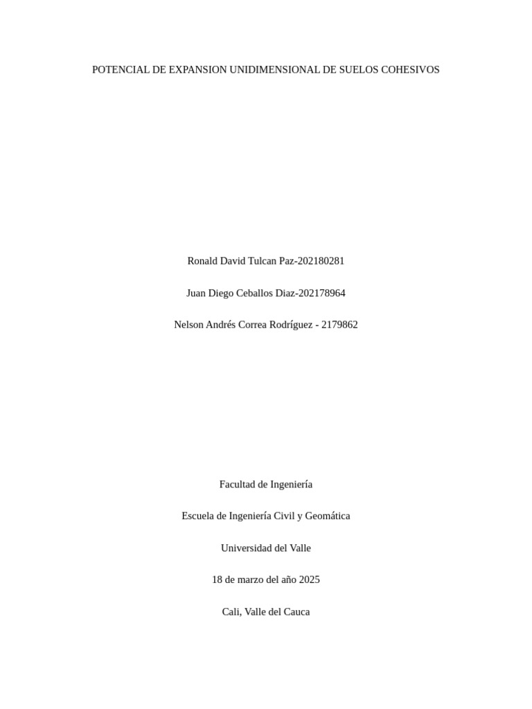 Potencial de Expansion Unidimensional de Suelos Cohesivos | PDF ...