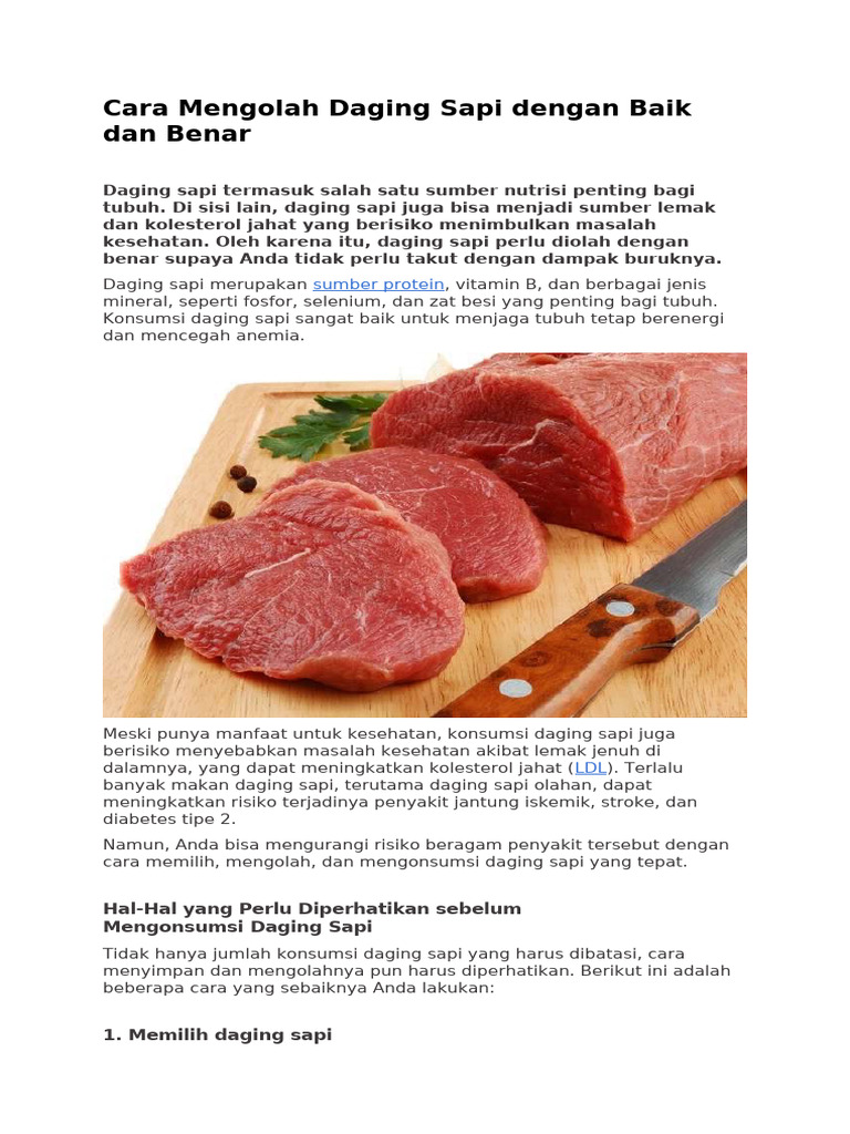 Panduan Mengolah Daging Sapi Sehat | PDF