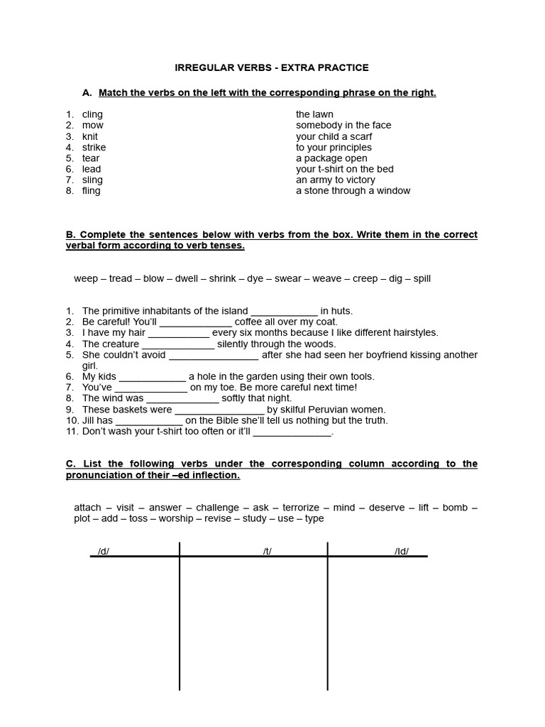 Irregular Verbs - Extra Practice | PDF | Grammatical Tense | Syntax