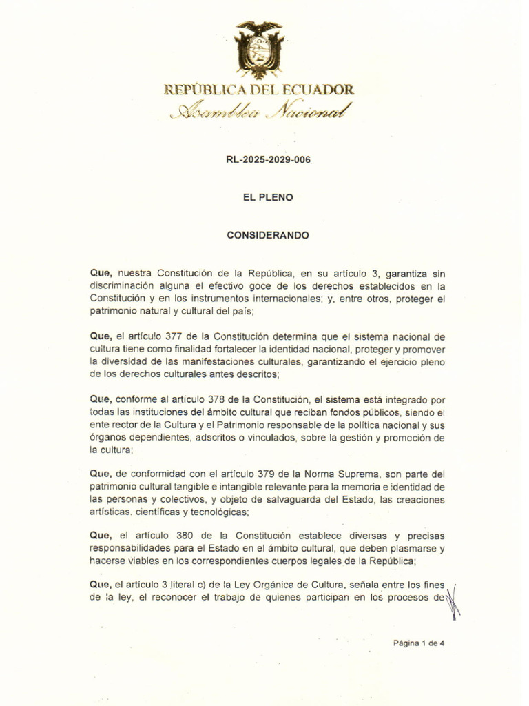 Resolución de Homenaje Póstumo Al Cantante Ecuatoriano Luis Eduardo Miño Naranjo | PDF