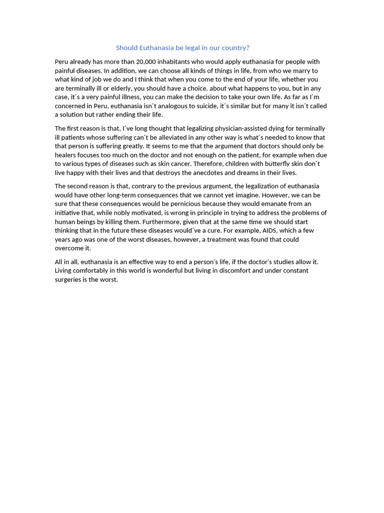 Euthanasia Debate in Peru: Legalization Pros and Cons | PDF