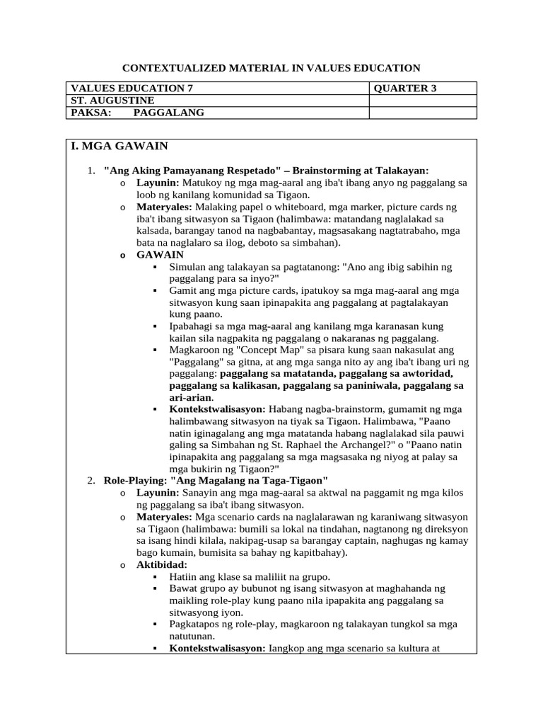 Contextualized Material in Values Education | PDF