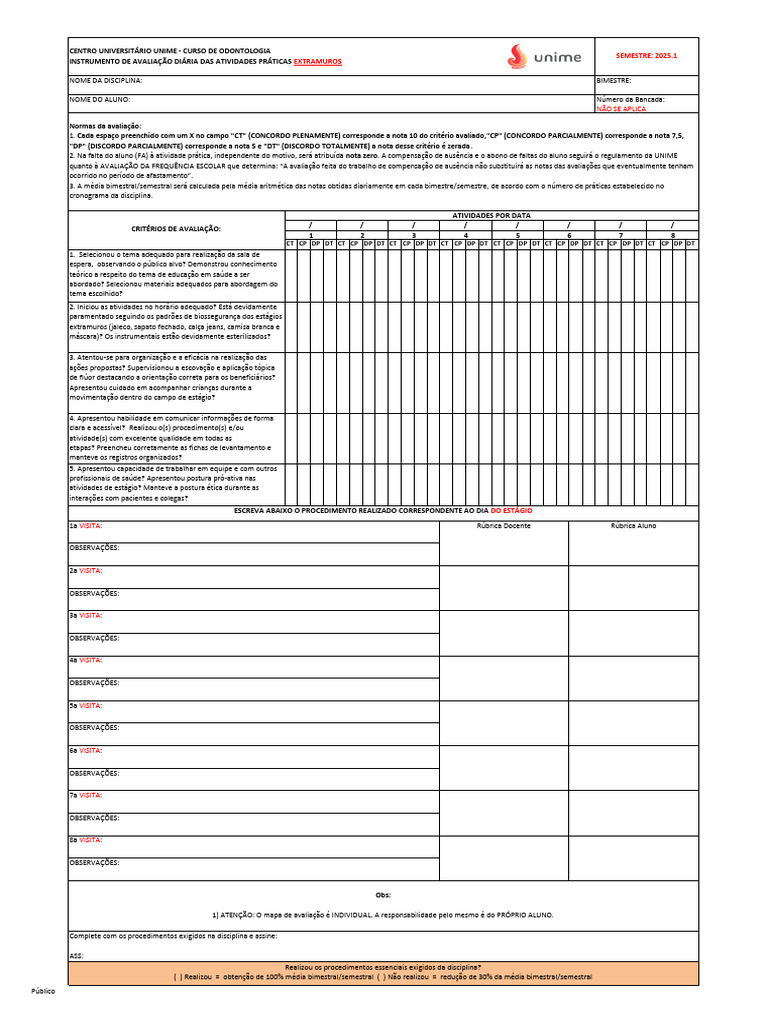 Mapa Barema Atividades EXTRAmuros e Controle de Procedimentos - Odonto ...