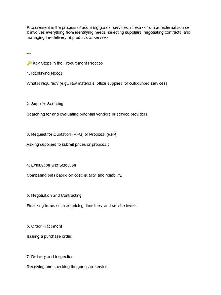 Essential Steps in the Procurement Process | PDF