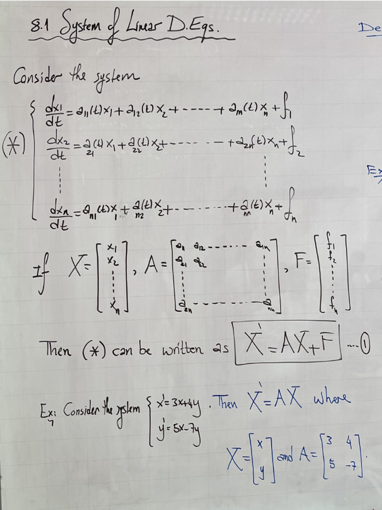 8.1 System of Linear Differential Equations | PDF