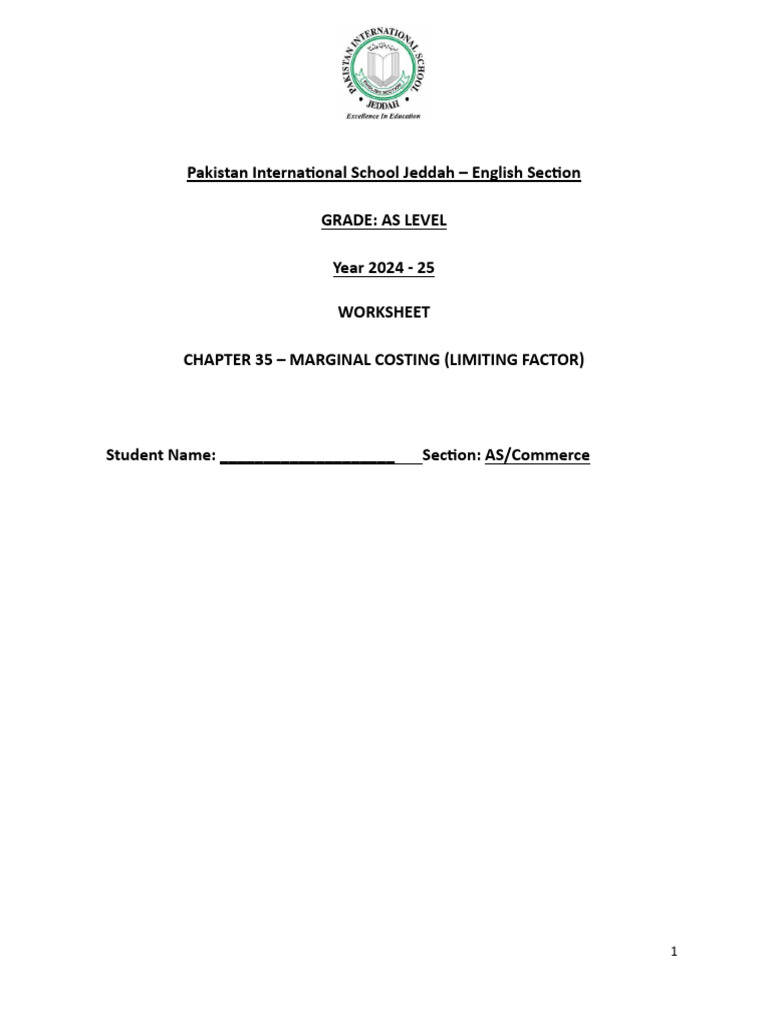 Marginal Costing - Limiting Factor (2024 - 25) | PDF | Economies | Business