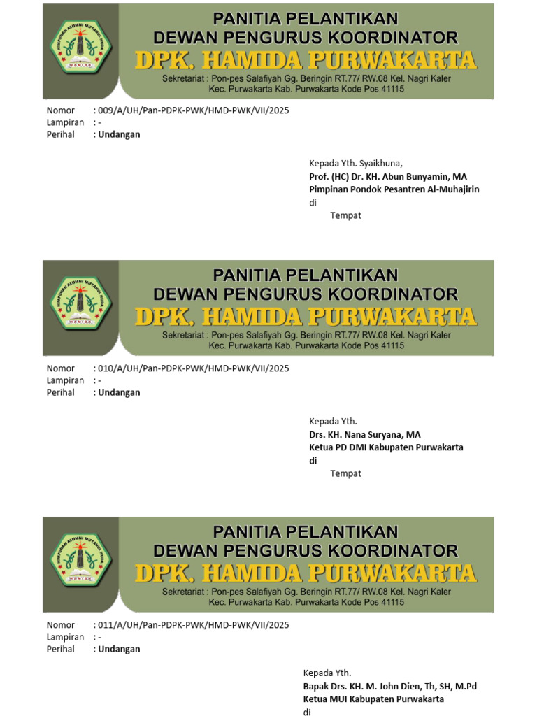 Amplop Kop Surat Panitia Pelantikan Dpk HAMIDA Pwk | PDF