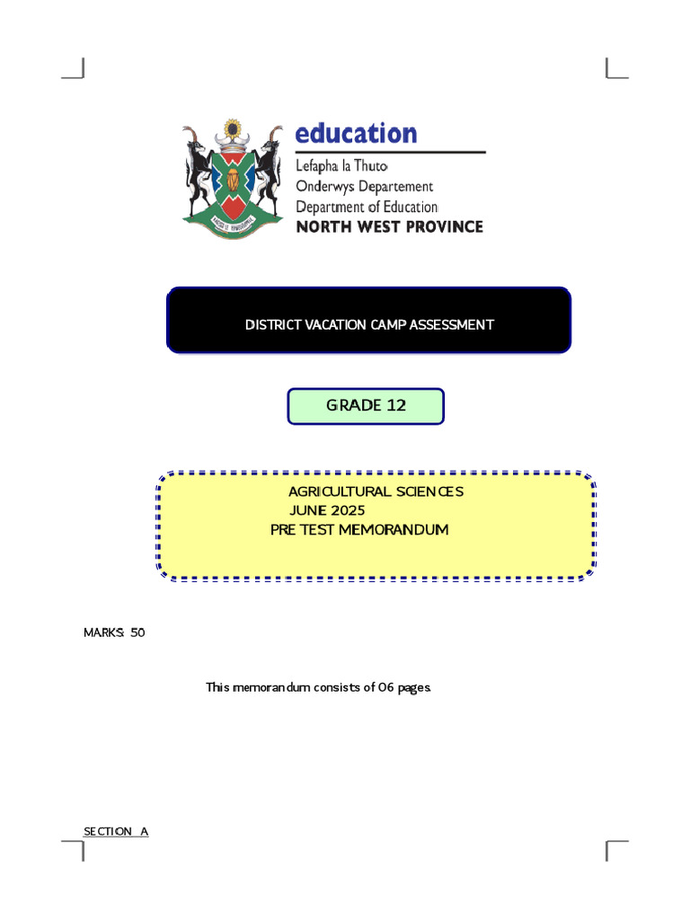 Agricultural Sciences PRE TEST 2025 Marking Guideline Edited - Phoenix ...