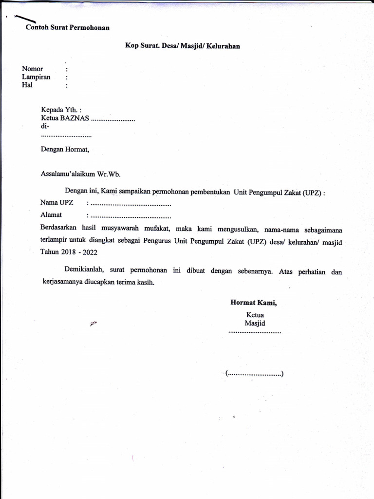 Contoh Komposisi Kepen Gurusan UPZ Masjid Dan Permohonan Ke Baznas | PDF